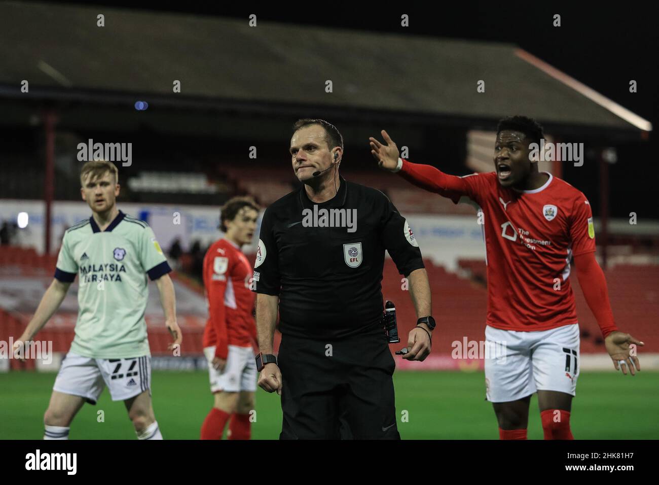 Referee Geoff Eltringham awards a free kick to Barnsley late in the ...