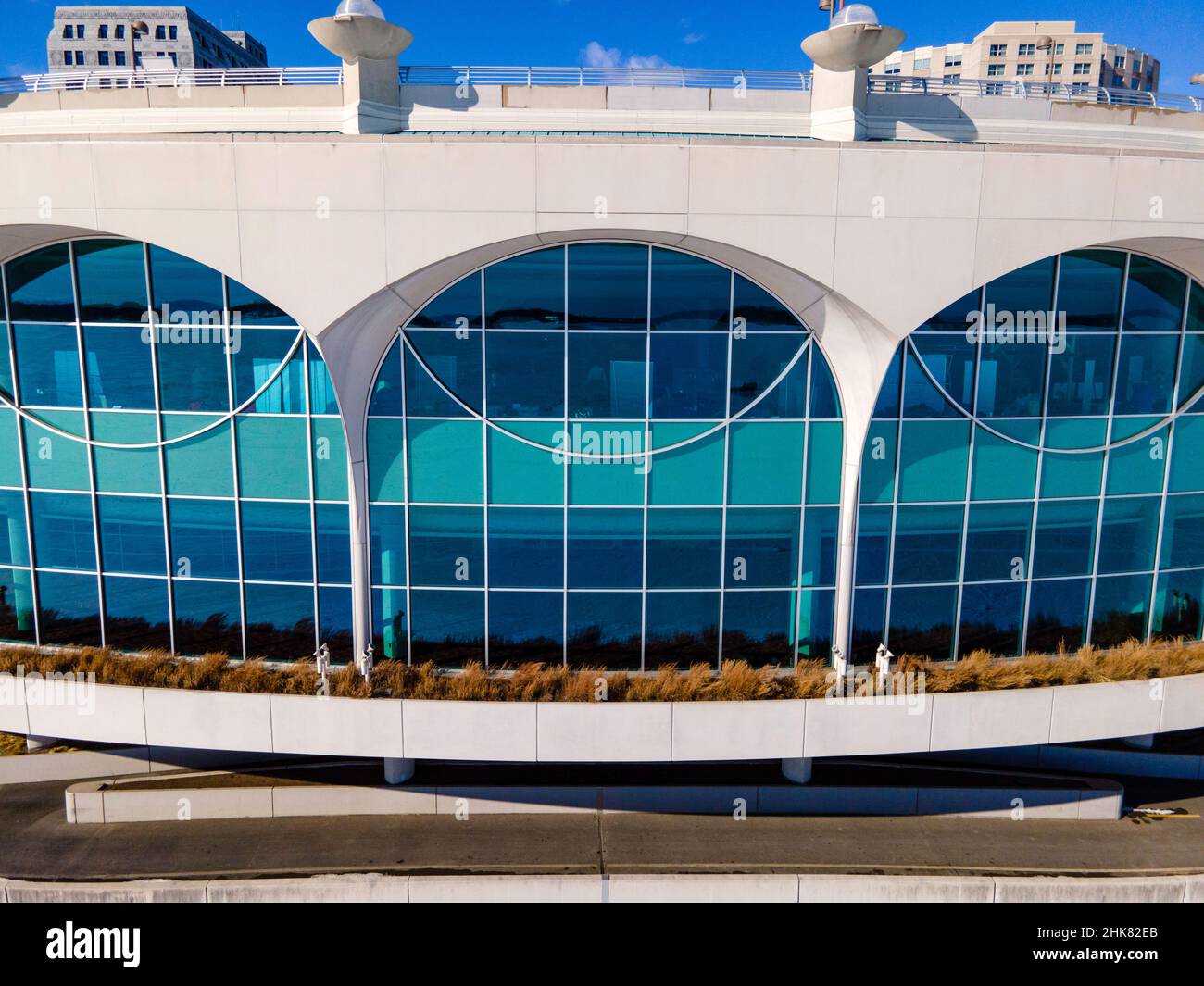 Winter, aerial photograph of downtown Madison, Wisconsin and the Monona ...