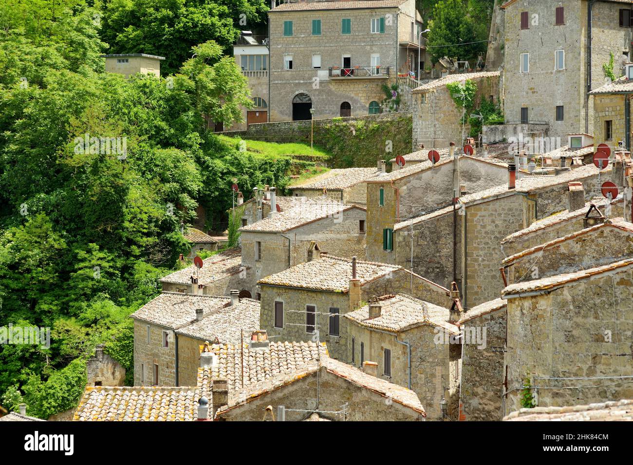 Rooftops of Sorano, an ancient medieval hill town hanging from a tuff ...