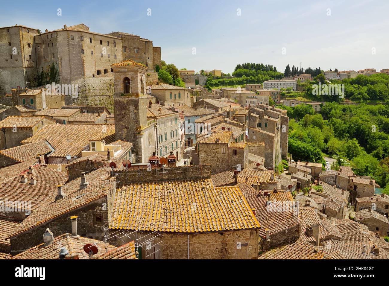 Rooftops of Sorano, an ancient medieval hill town hanging from a tuff ...