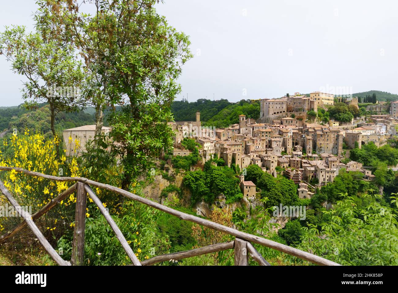 Rooftops of Sorano, an ancient medieval hill town hanging from a tuff ...