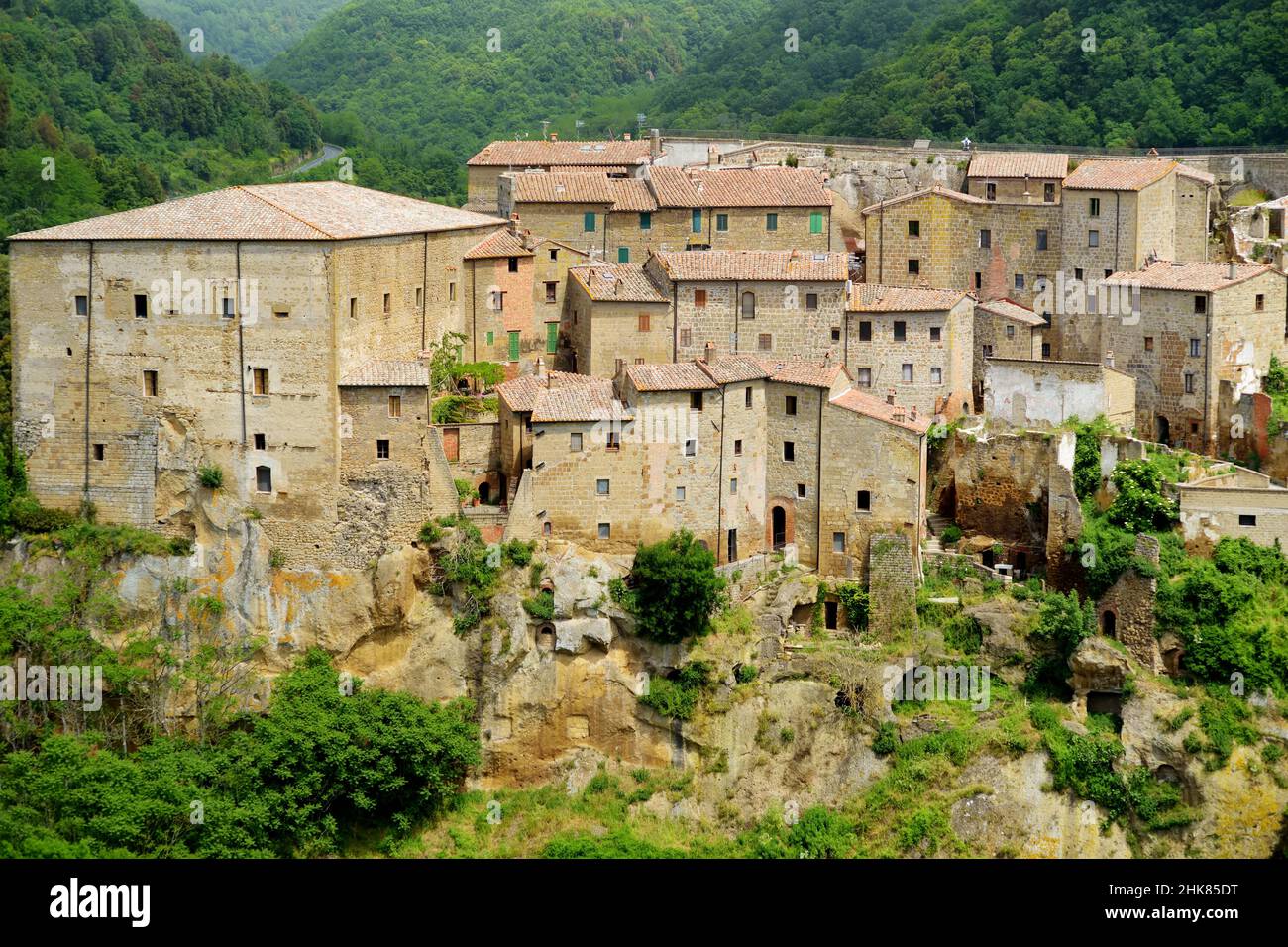 Rooftops of Sorano, an ancient medieval hill town hanging from a tuff ...