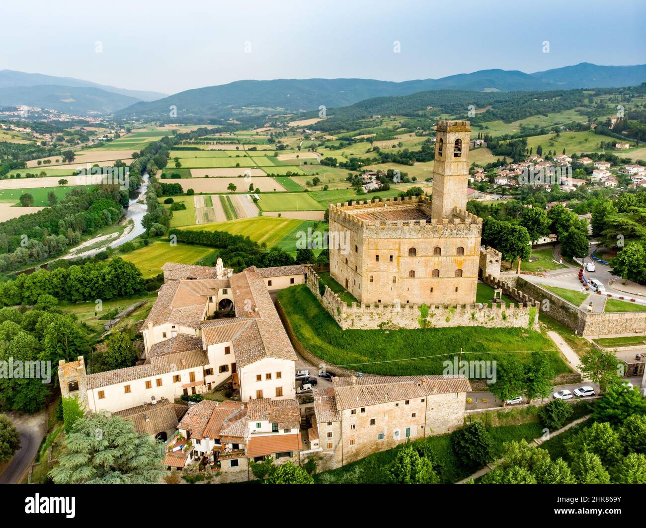Aerial view of Bibbiena town, located in the province of Arezzo ...