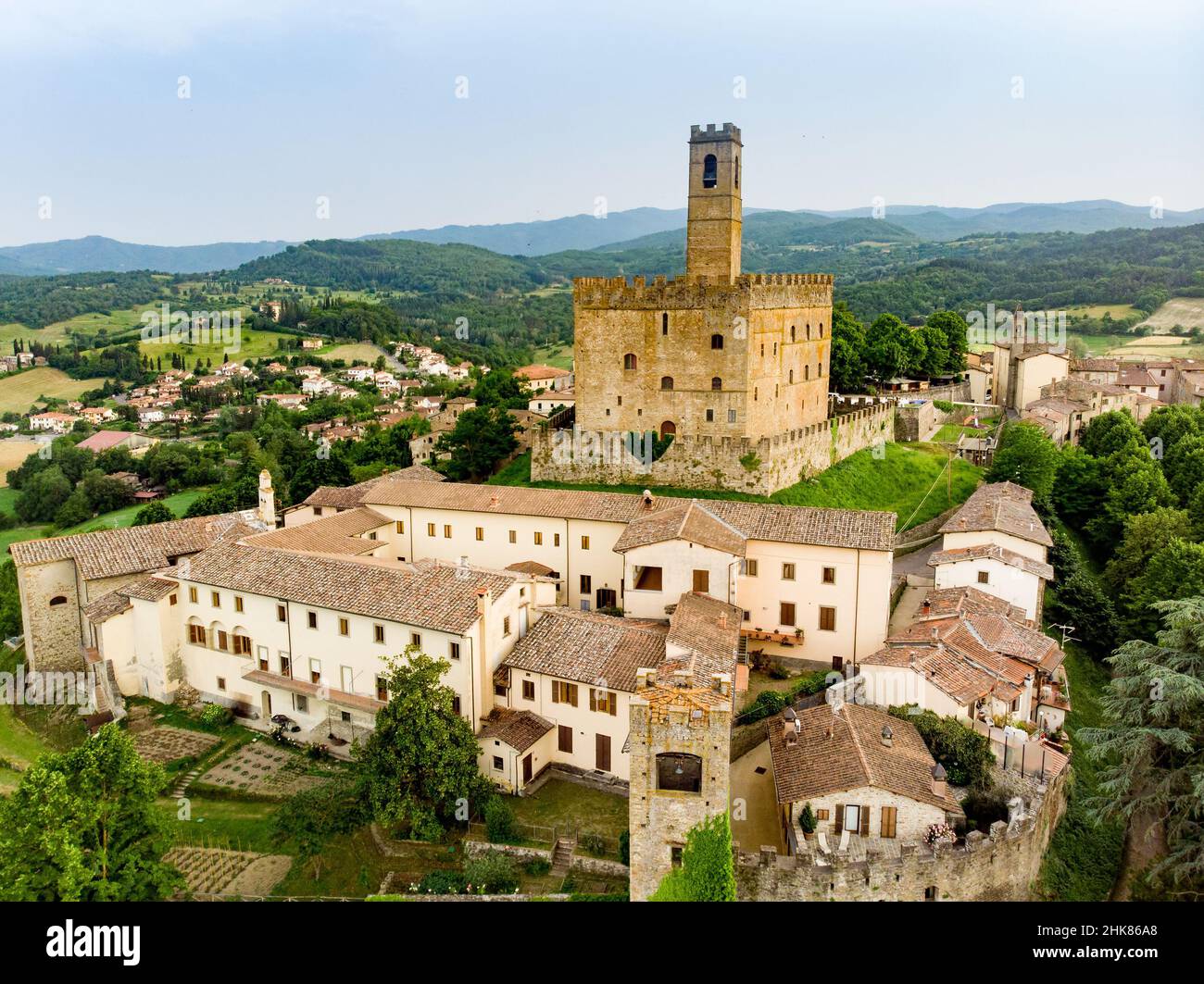 Aerial view of Bibbiena town, located in the province of Arezzo ...