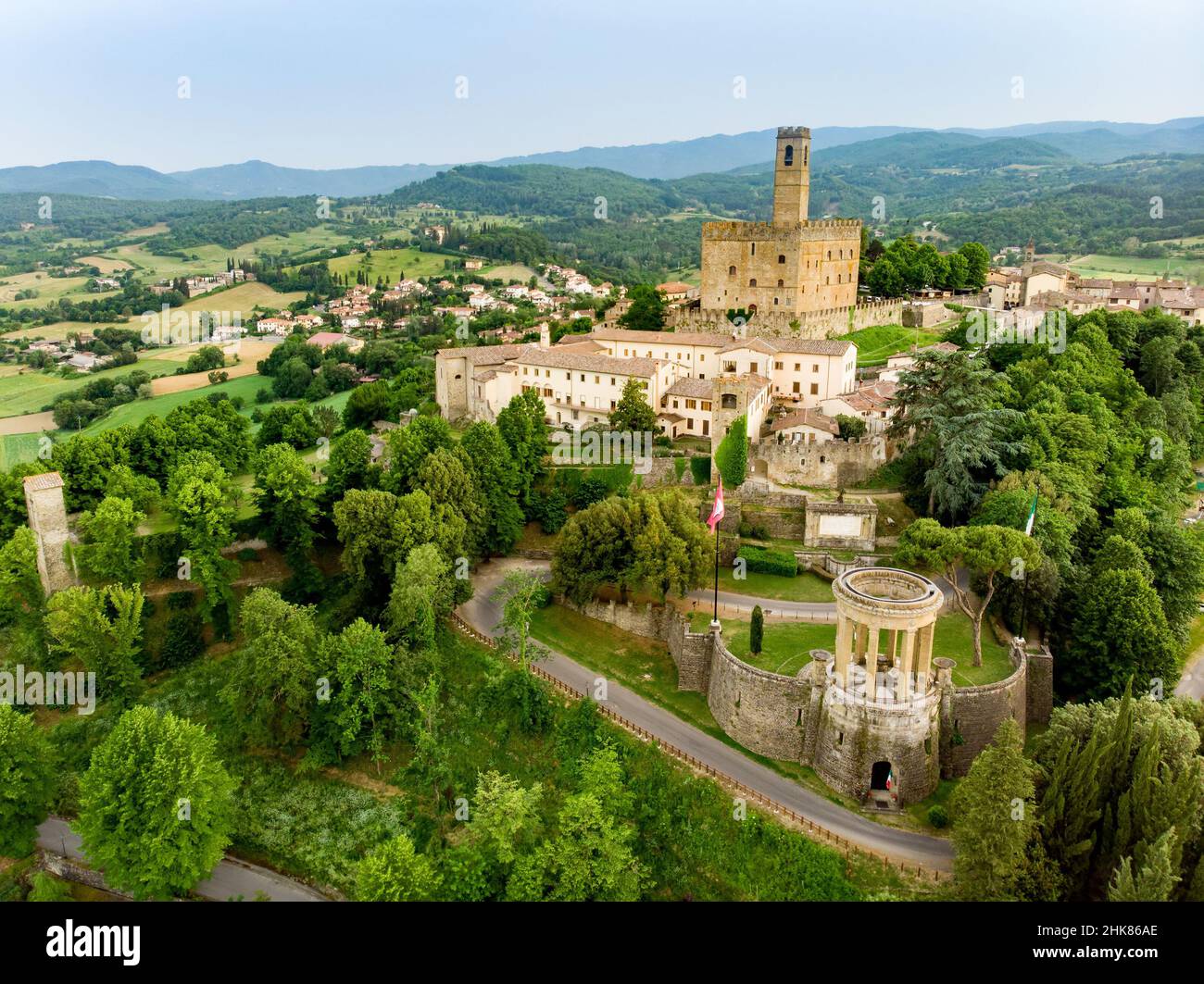 Aerial view of Bibbiena town, located in the province of Arezzo ...