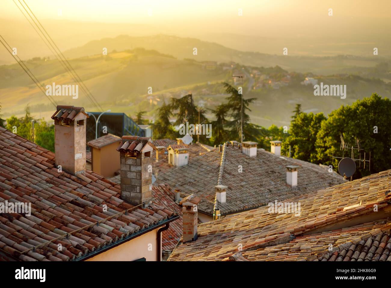 Beautiful sunset view of San Marino microstate and Emilia-Romagna ...