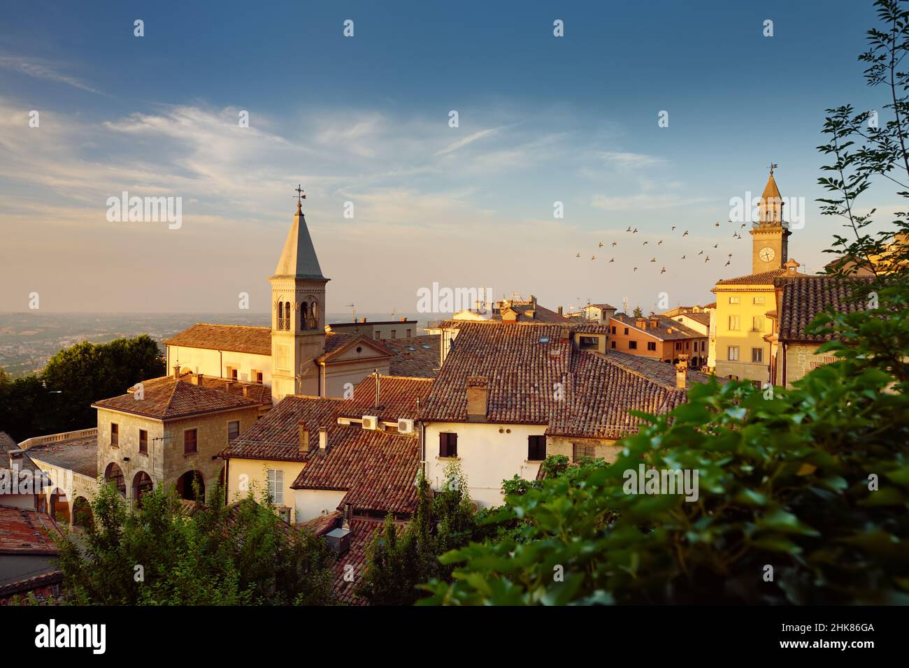 Beautiful sunset view of San Marino microstate and Emilia-Romagna ...