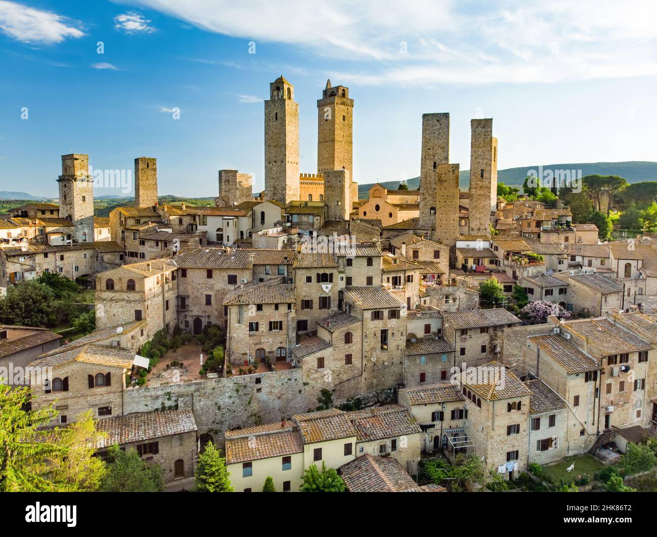Aerial view of famous medieval San Gimignano hill town with its skyline ...