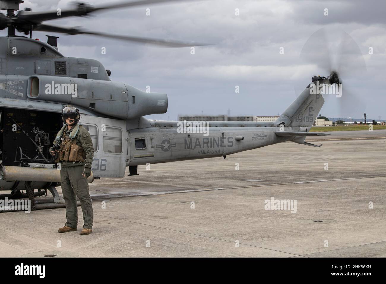 U.S. Marine Corps Cpl. Samuel Foss, a UH-1 helicopter crew chief with ...