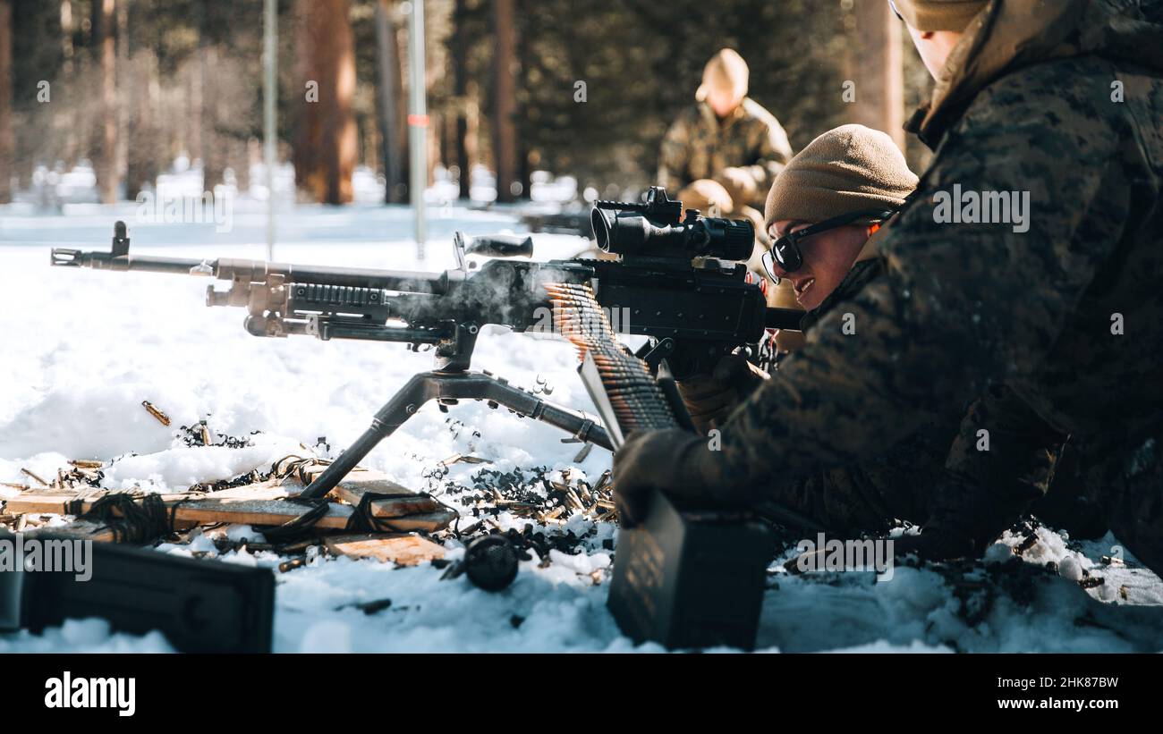 U.S. Marines with 3d Battalion, 3d Marines, fire a M240B machine gun at ...
