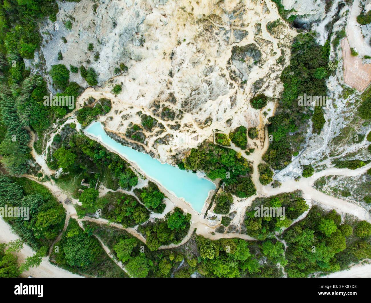 Aerial view of natural swimming pool in Bagno Vignoni, with thermal ...