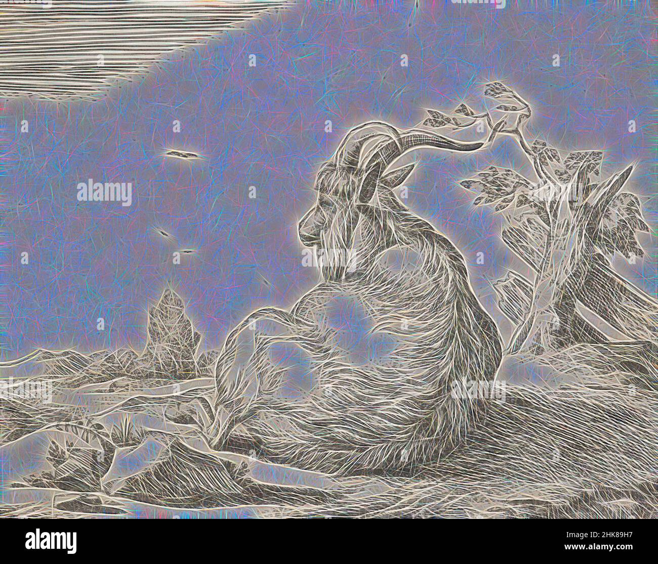 Inspired by Goats: Plate 2: A goat resting., Marcus de Bye, etcher, Mid ...