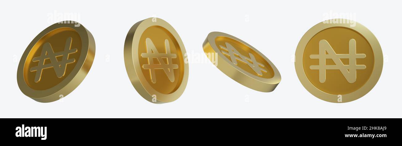 3D rendering of Nigerian naira coin concept in different angles. Naira ...