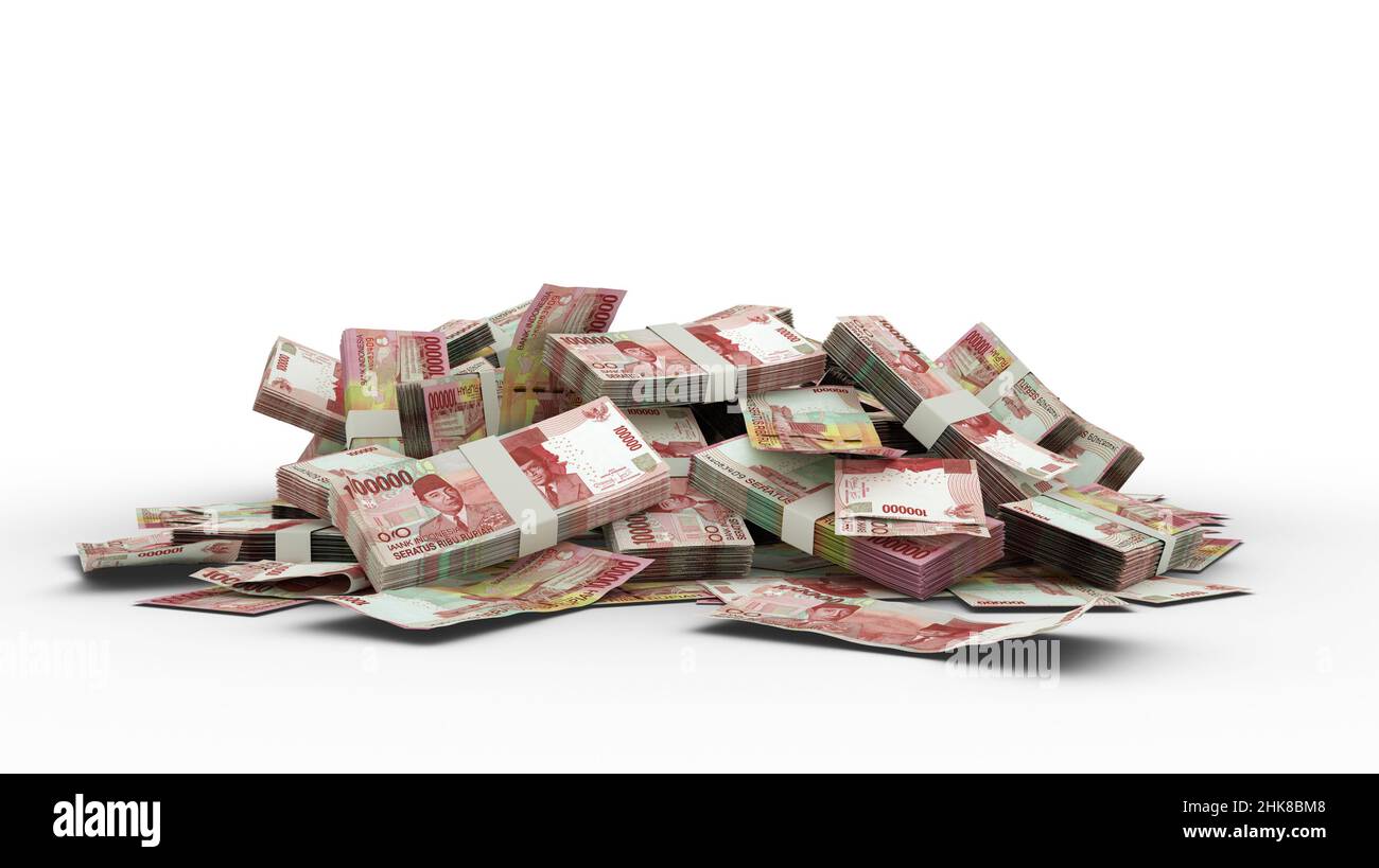 3D Stack of 100000 Indonesian Rupiah notes isolated on white background ...