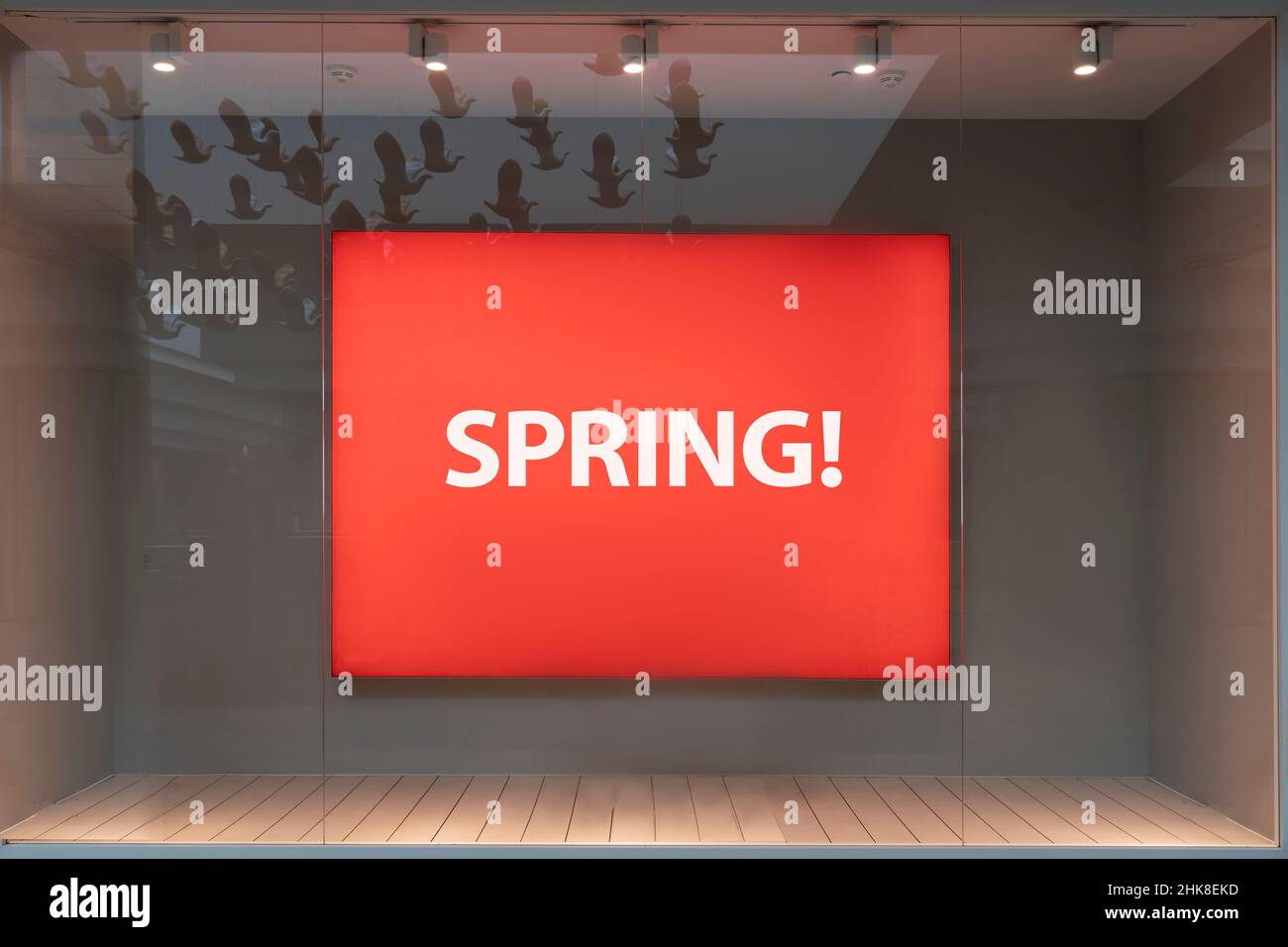 spring the text of the word inscription on the red banner of the store ...