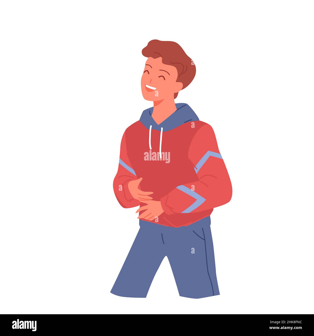 Young cute laughing out loud boy full of joyment and happiness holding ...