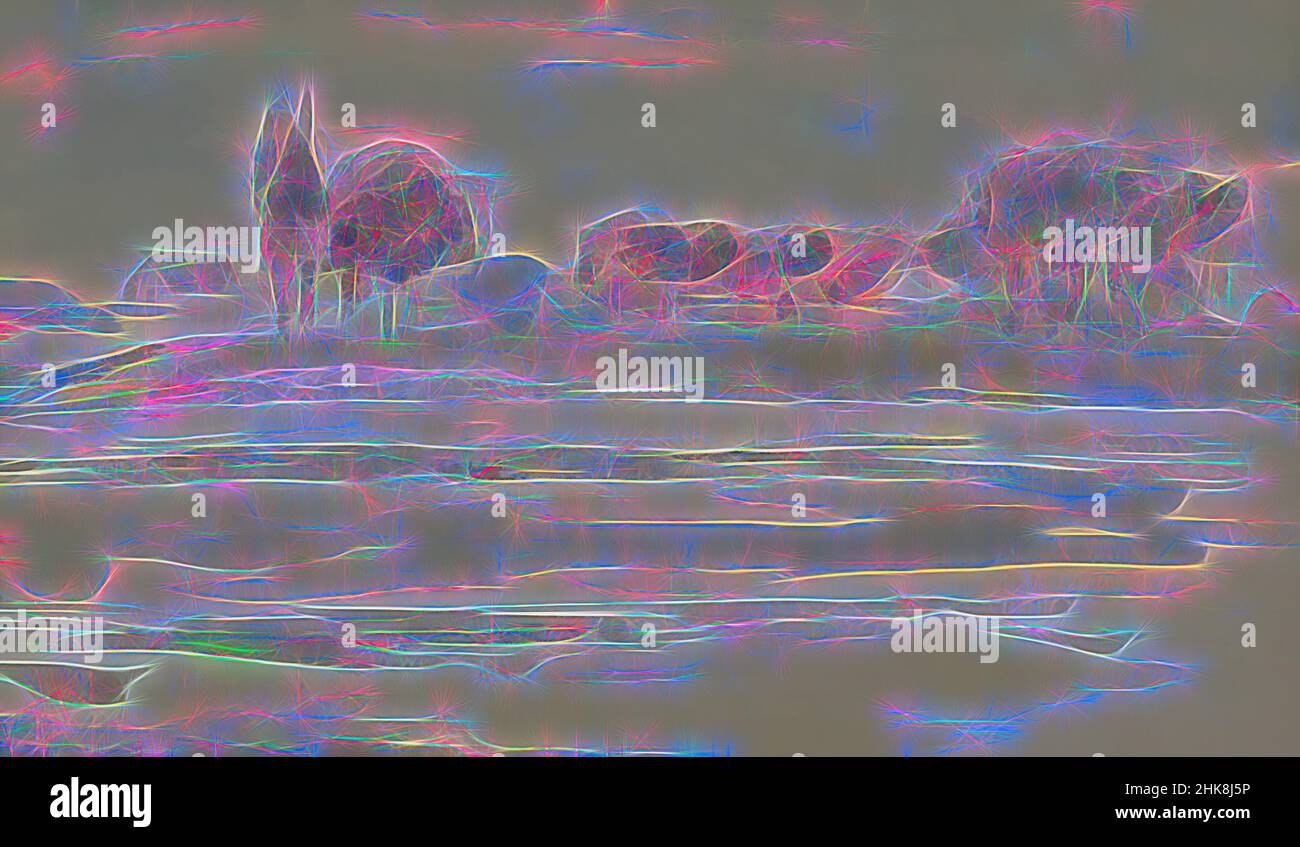 Inspired by Landscape with water and houses on a dike, Reimagined by ...