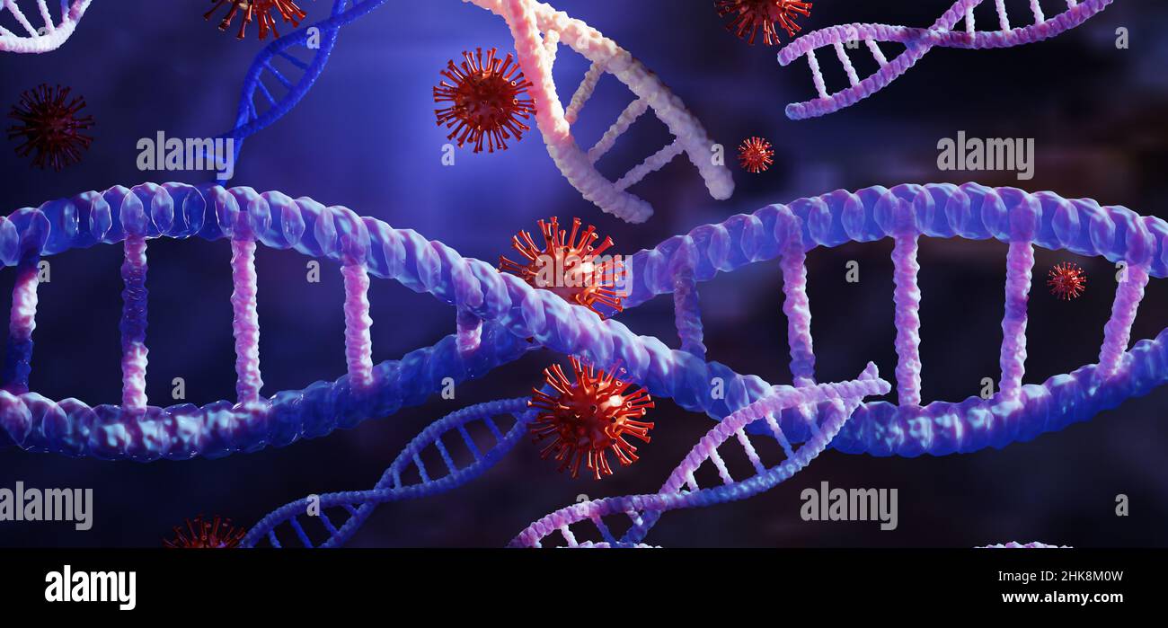 Corona virus infecting DNA spiral, coronavirus flue disease pandemic ...