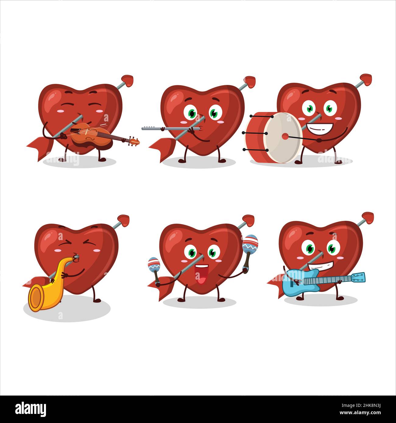 Cartoon character of cupid love arrow playing some musical instruments ...