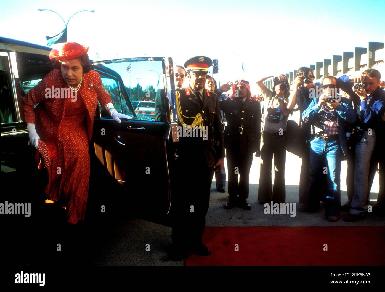 Queen Elizabeth arrives at Riyadh racetrack during the royal visit to ...