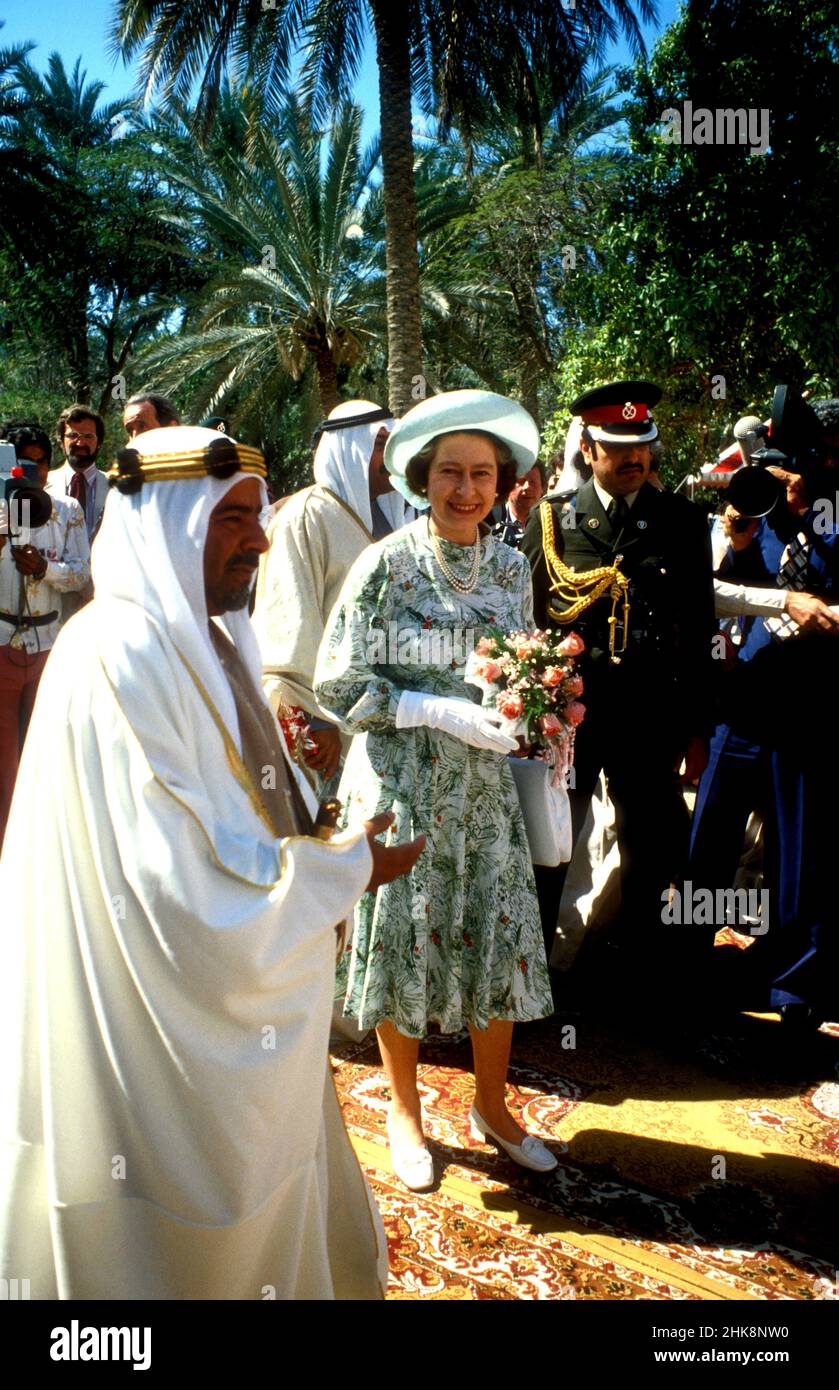Queen Elizabeth and Sheikh Isa emir of Bahrain, visiting Budaiya ...