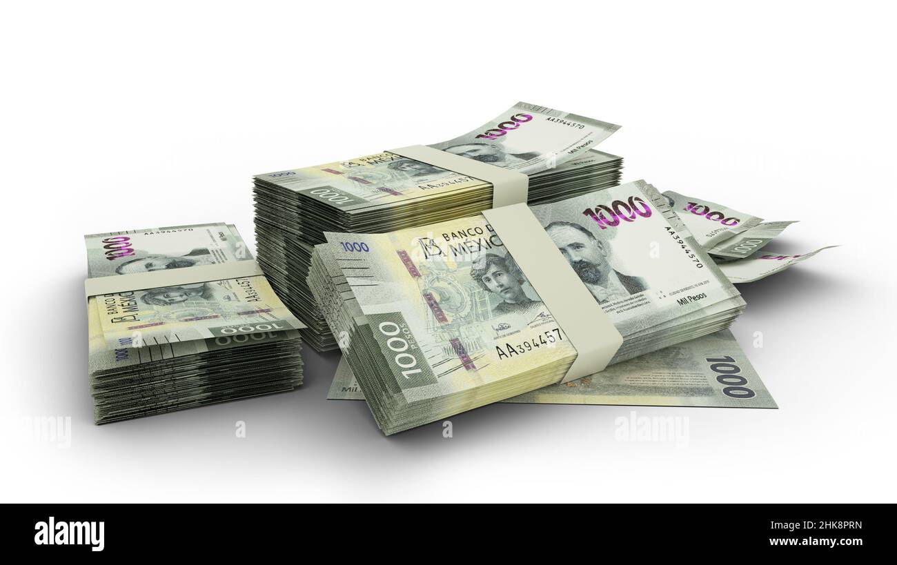 3D Stack of Mexican Peso notes isolated on white background Stock Photo ...