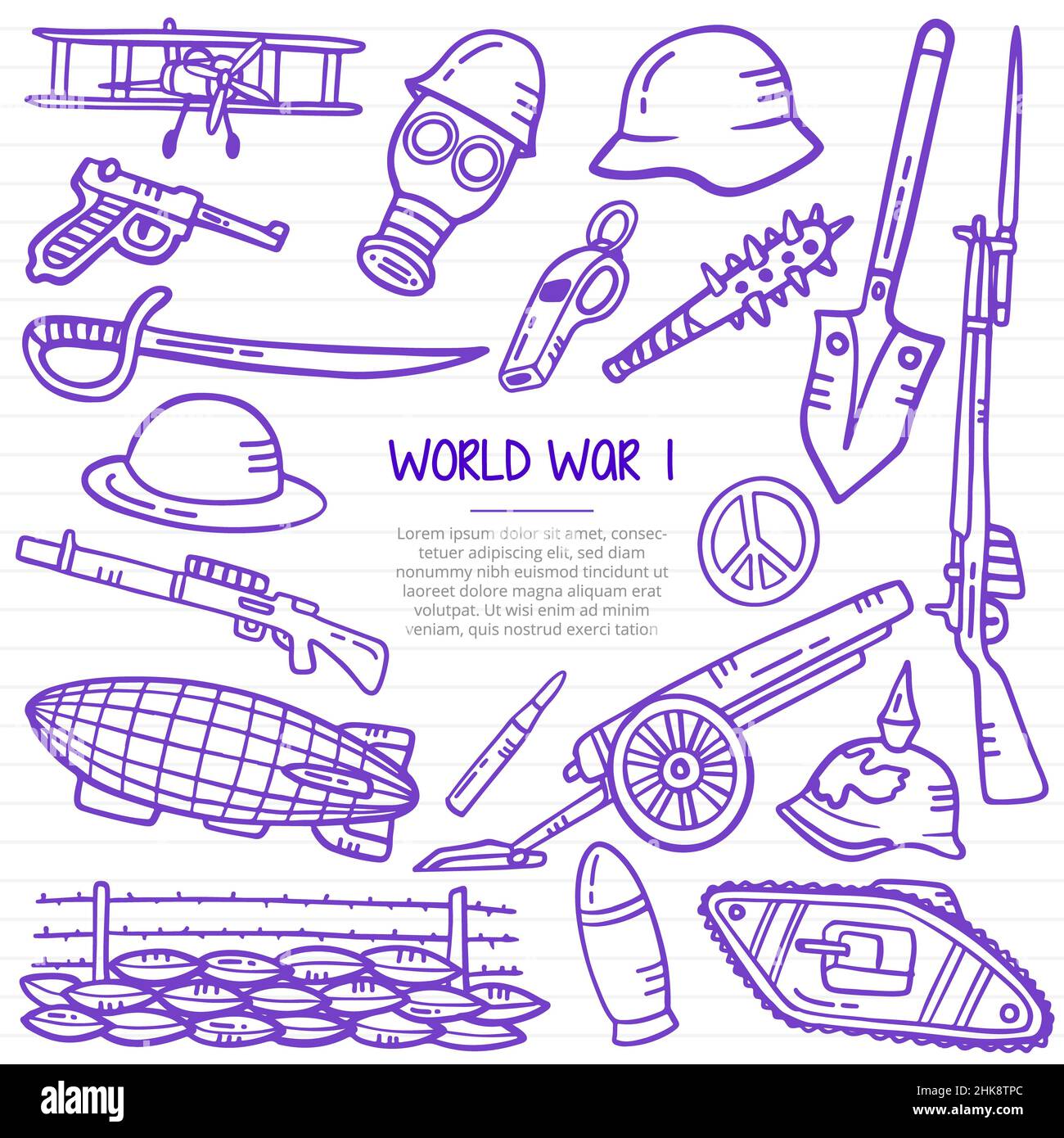world war 1 history concept with doodle style for template of banners ...