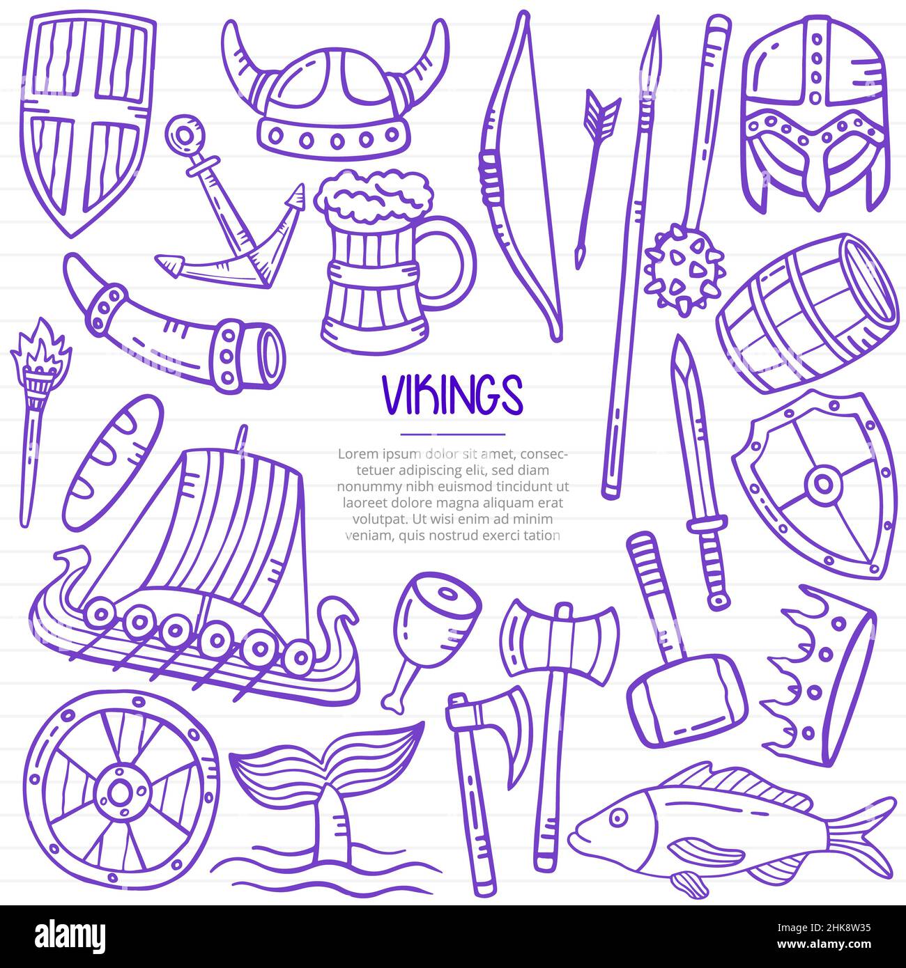 vikings with doodle style for template of banners, flyer, books, and ...