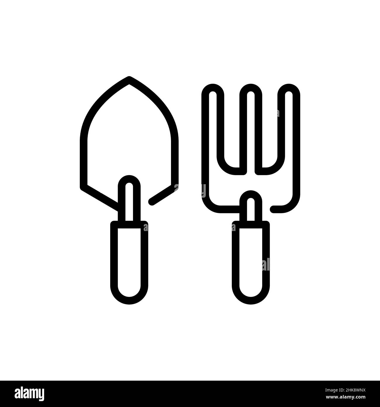 Gardening tools spade and rake. Pixel perfect editable stroke icon ...