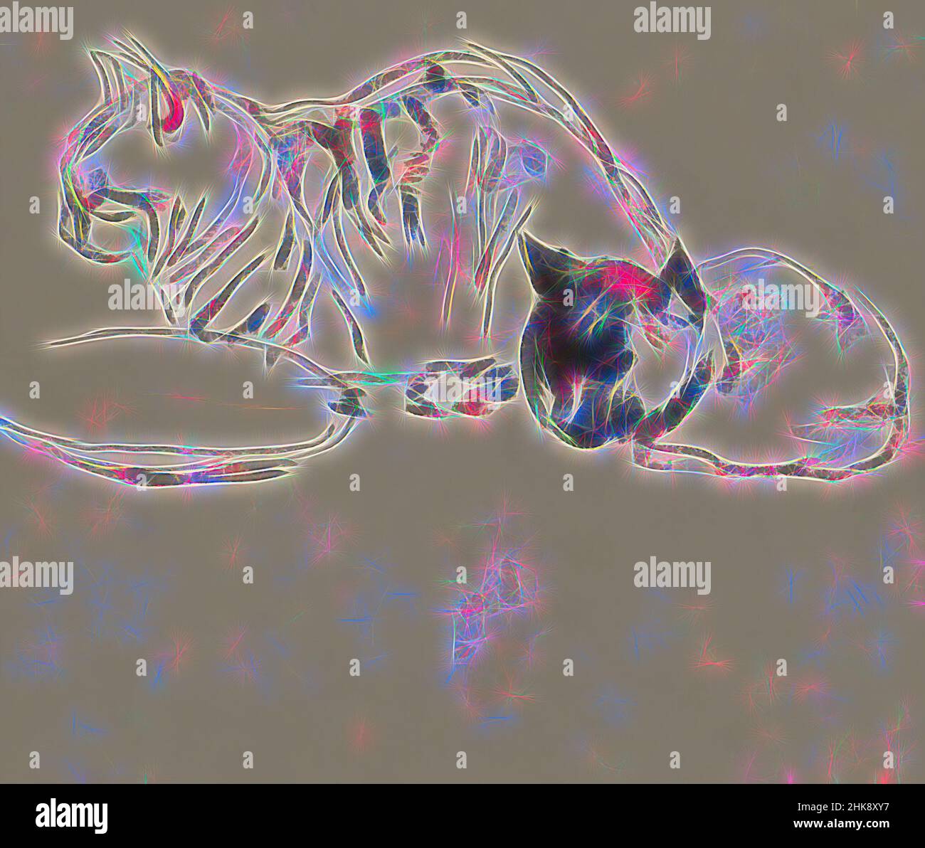 Inspired by Two cats at a dish, Reimagined by Artotop. Classic art ...