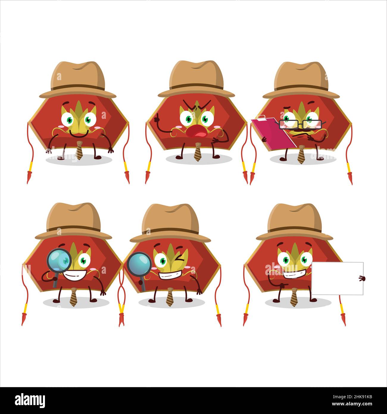 Detective red chinese woman hat cute cartoon character holding ...
