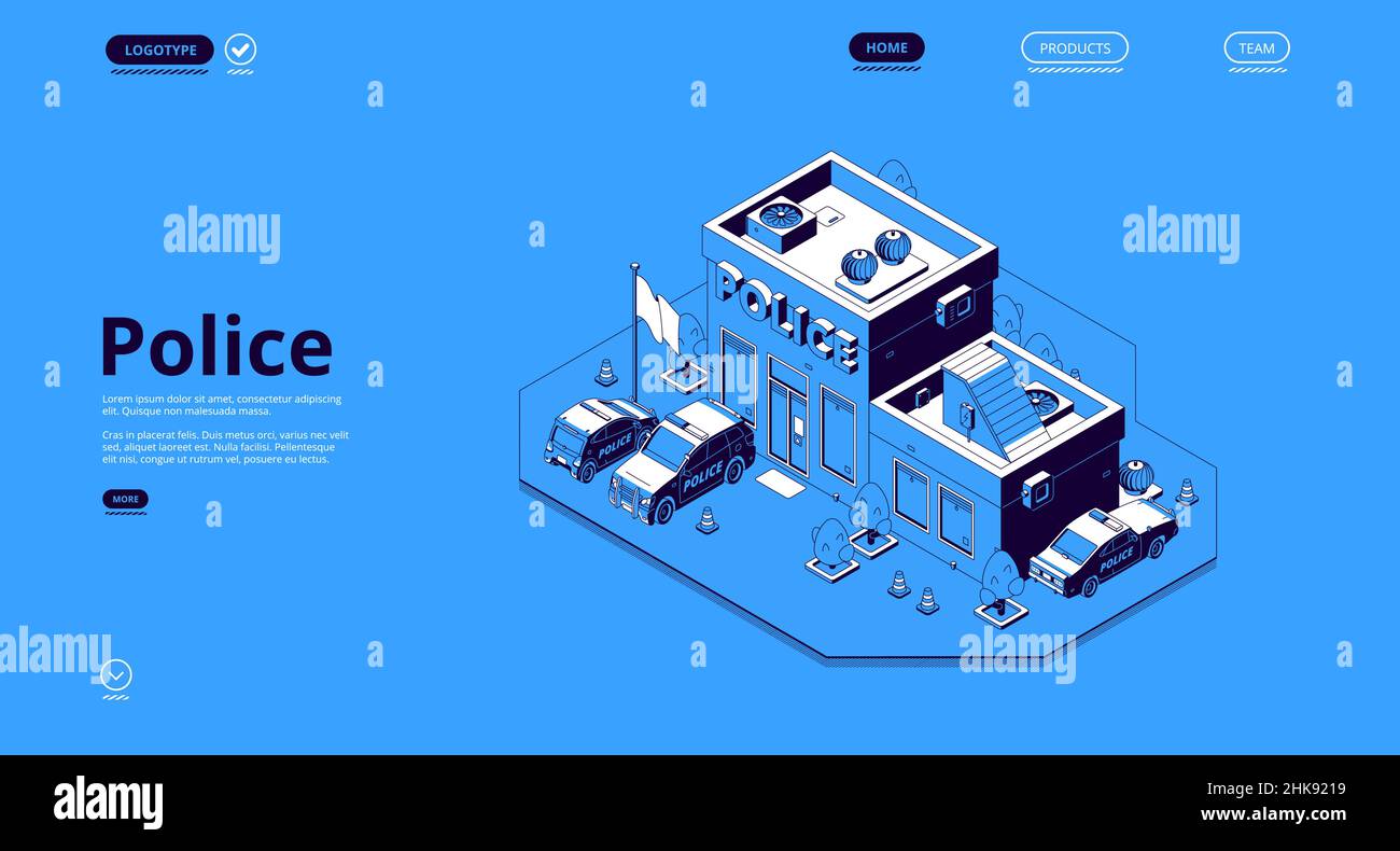 Police station isometric landing page with policeman department office ...