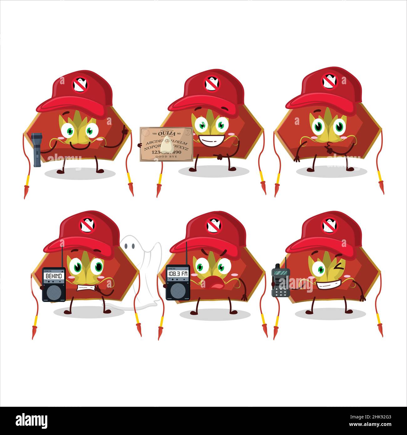 Ghost hunter cartoon red chinese woman hat character using camera ...