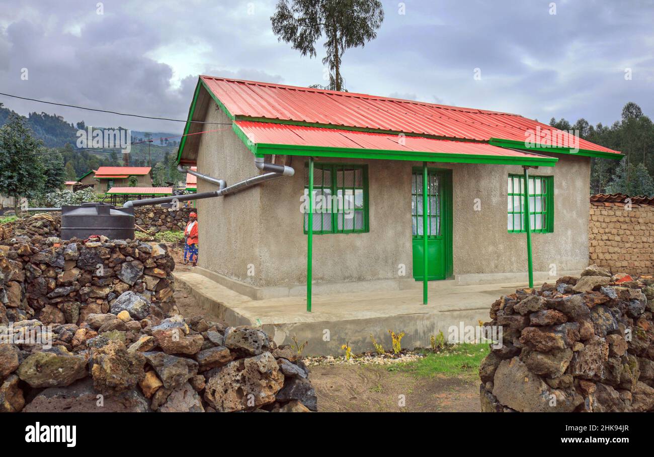 Rainwater harvesting in a resettlemenet village in Rwanda, Africa Stock ...