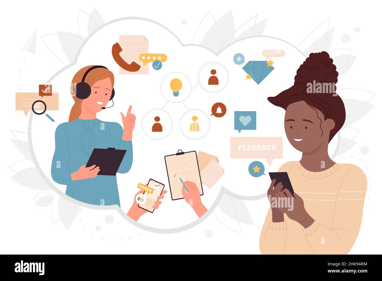 Communication with customer and call center vector illustration ...