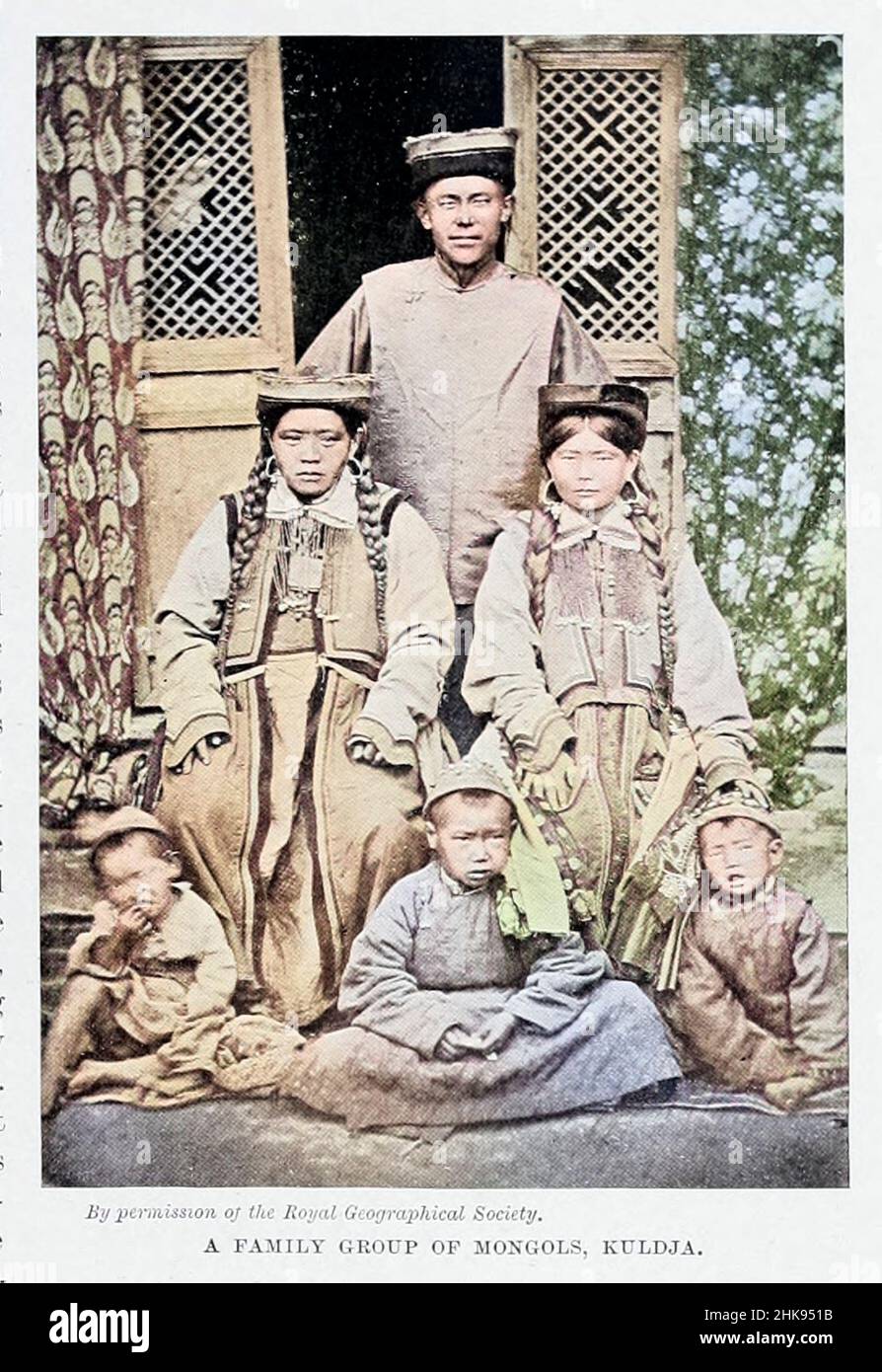 Machine Colourised A family group of Mongols, Kuldja, in Xinjiang ...