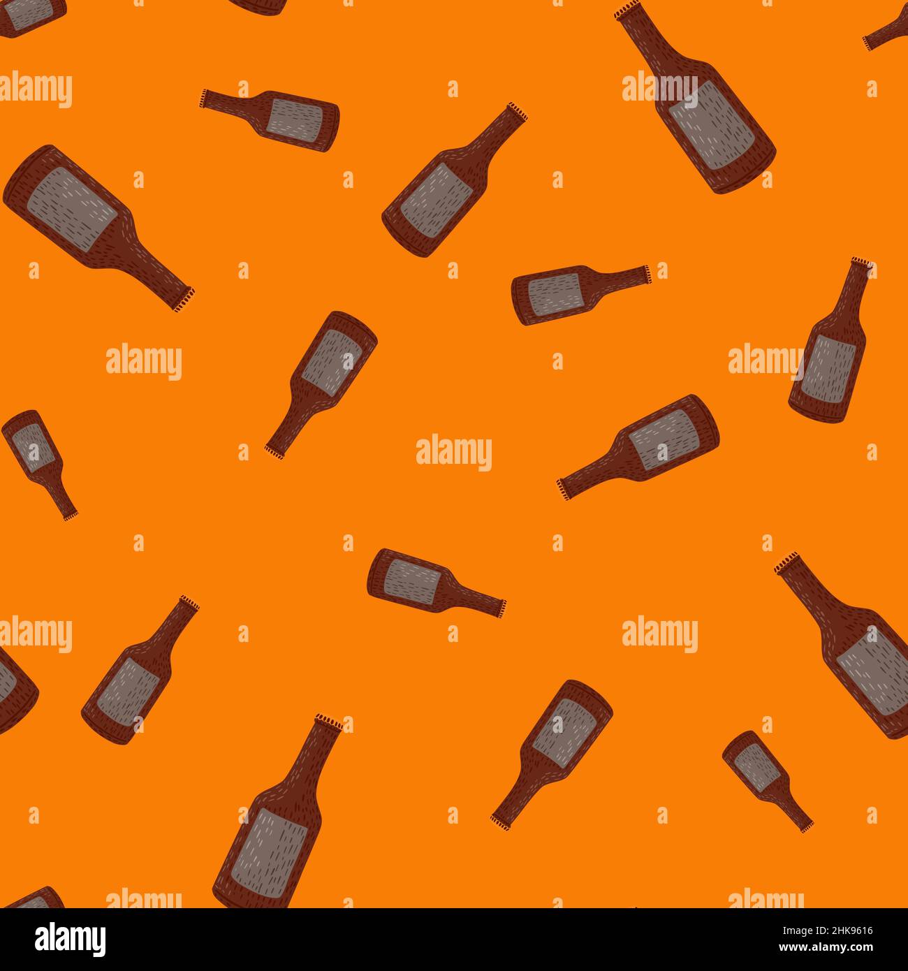 Bottle alcohol seamless pattern. Hand drawn background for menu ...