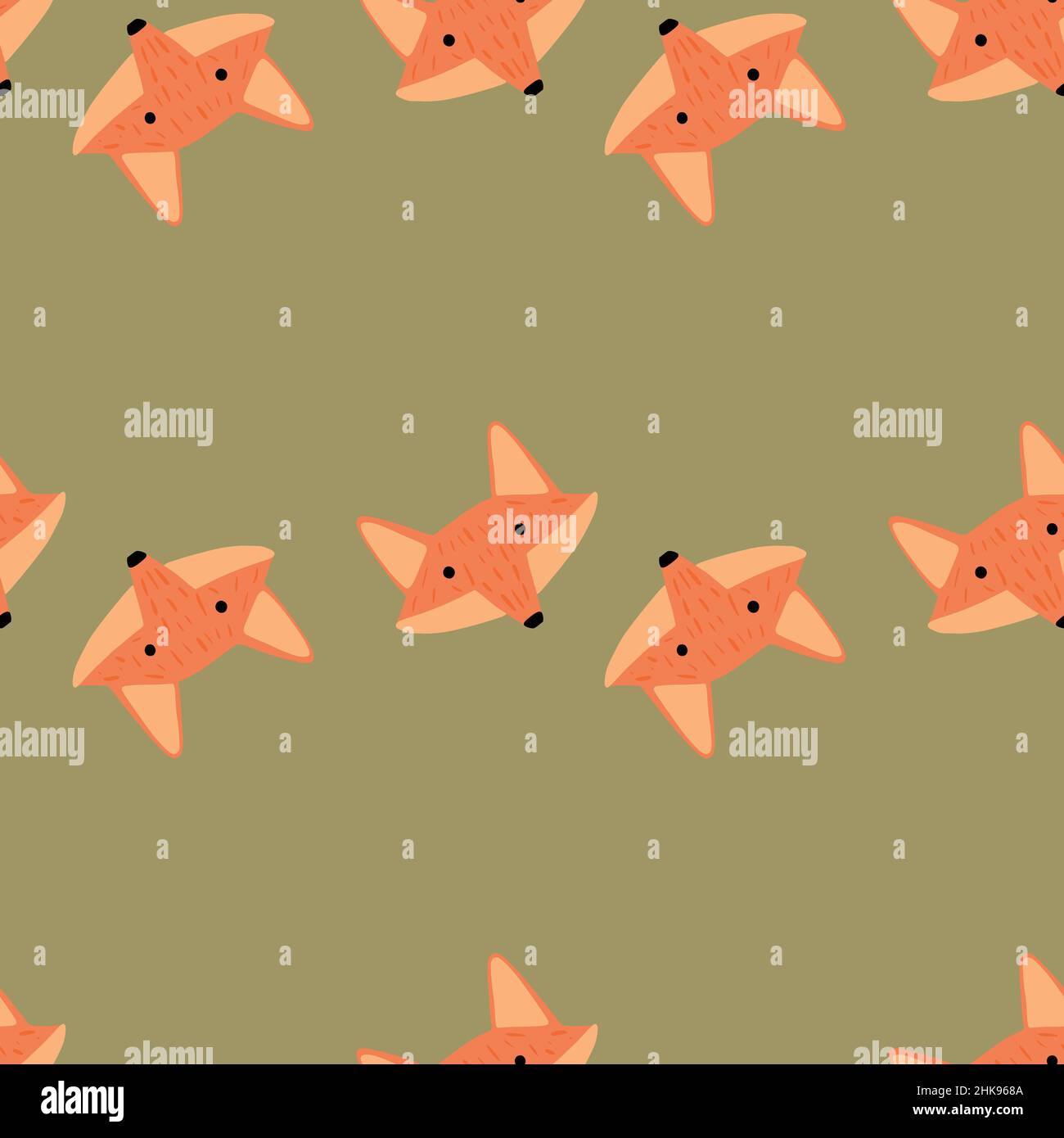 Fox pattern seamless in freehand style. Head animals on colorful ...