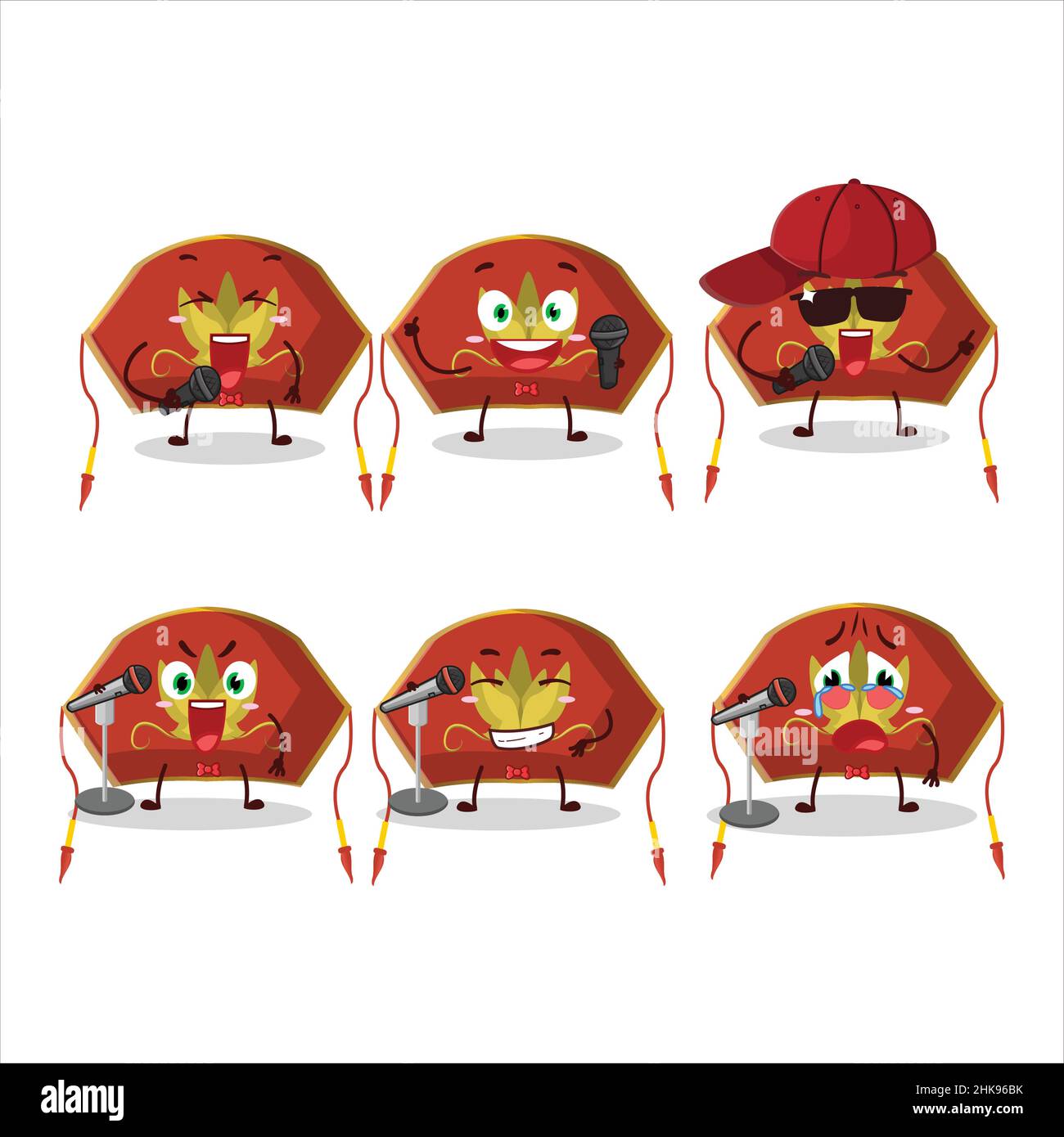 A Cute Cartoon design concept of red chinese woman hat singing a famous ...