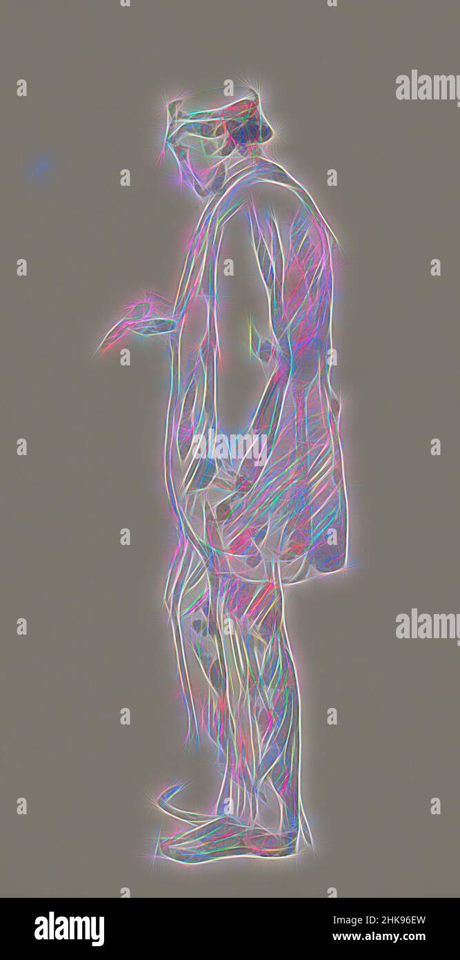 Inspired by Standing man in profile with a stick. He wears a cap. In ...