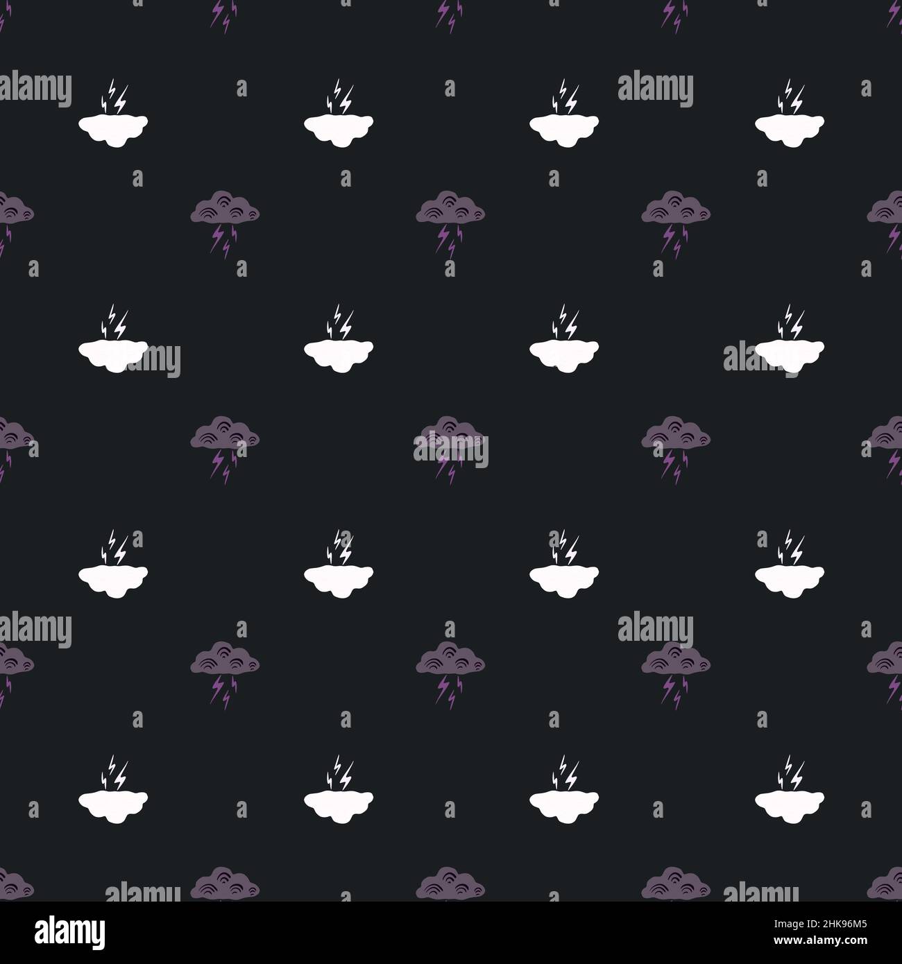 Clouds with lightning of seamless pattern. Cute hand drawn background ...