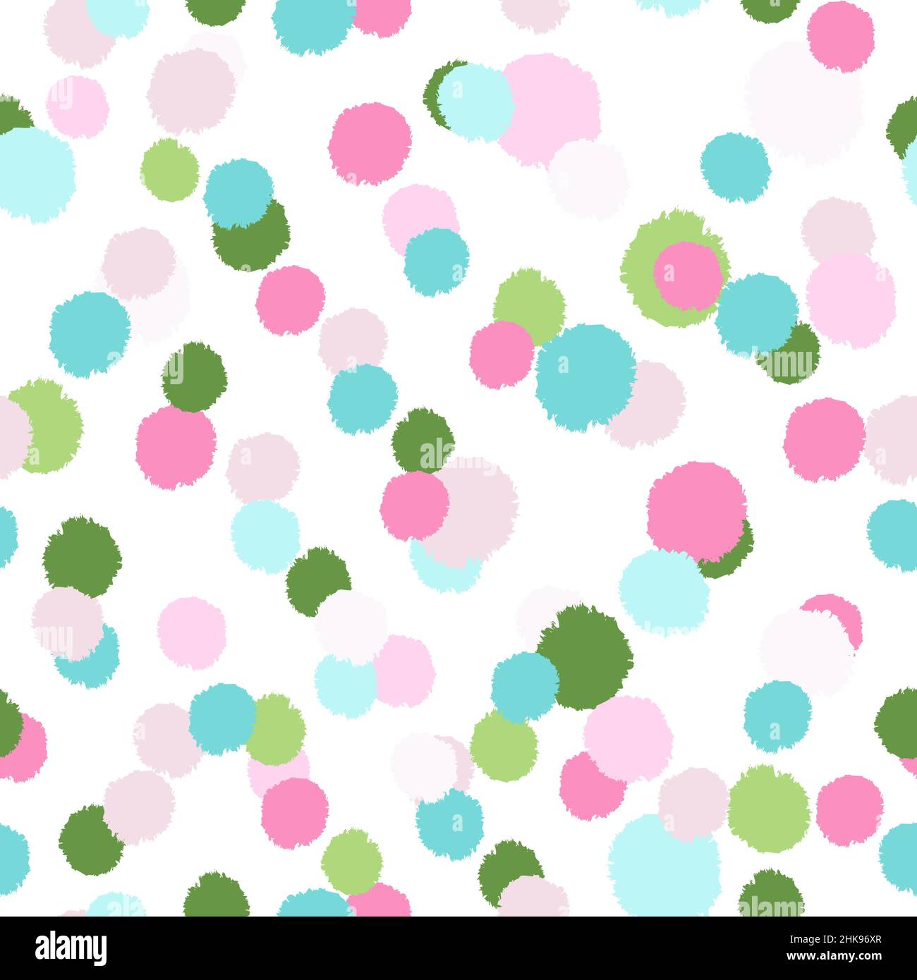 Pom poms of seamless pattern. Hand drawn cute background. Repeated texture in doodle style for ...