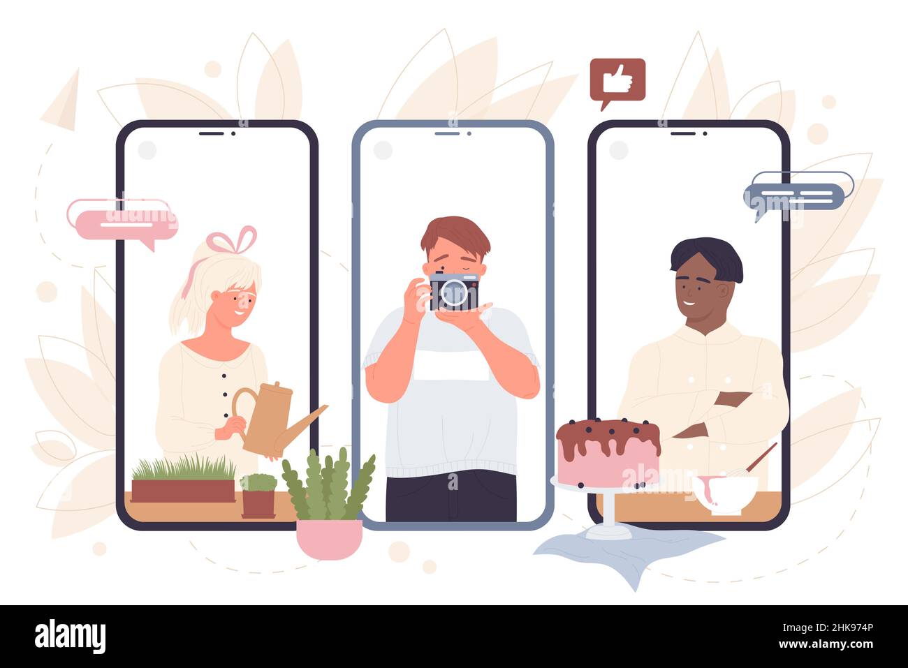 Creative profession and hobby on screens of mobile phones vector ...