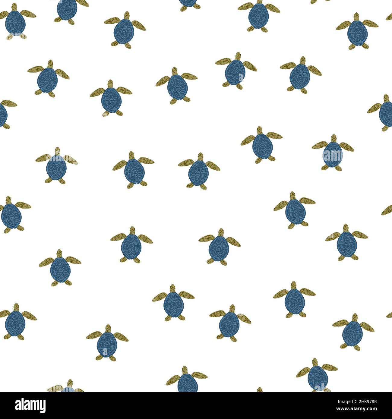 Sea turtles seamless pattern. Cute marine turtle in doodle style ...
