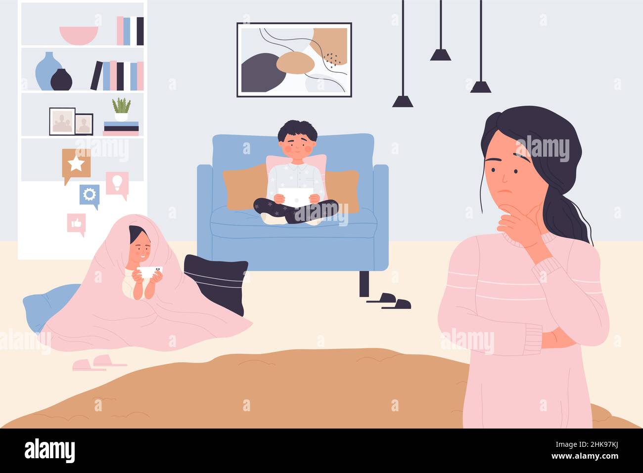 Addicted kids using mobile gadgets and devices for games vector ...