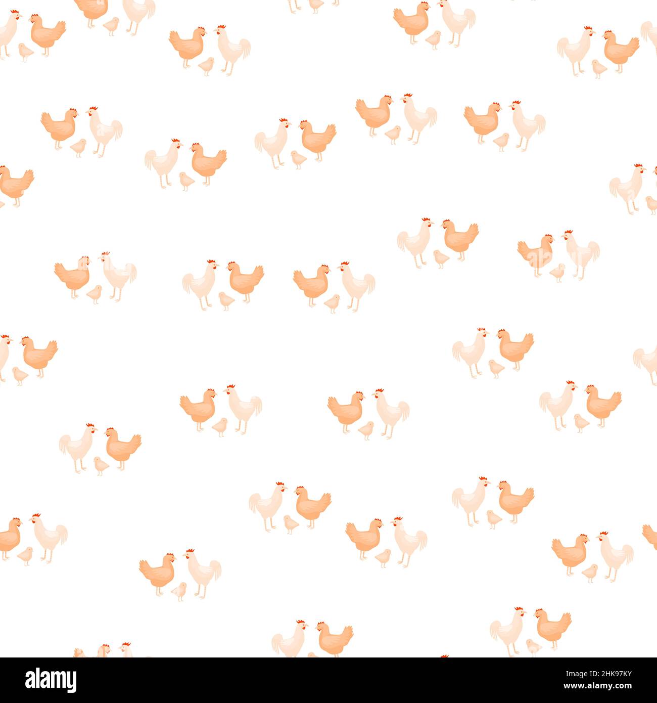 Seamless pattern of chicken family. Domestic animals on colorful ...