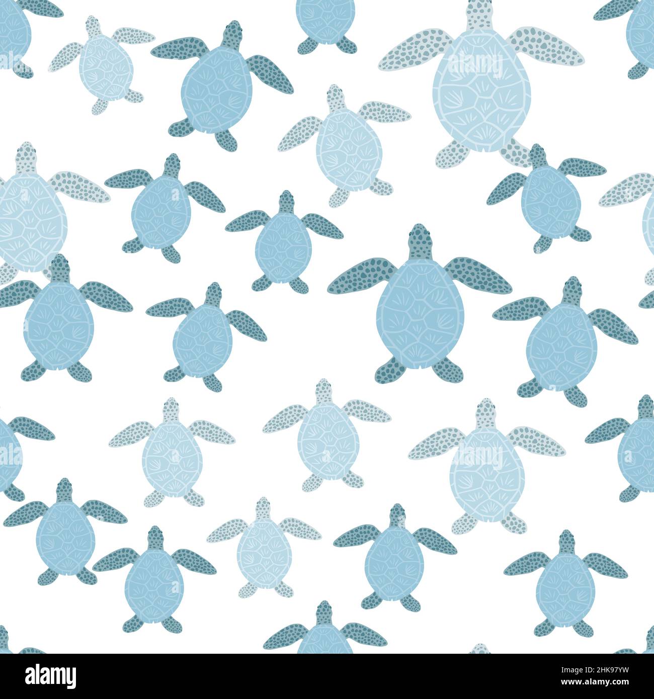 Sea turtles seamless pattern. Cute marine turtle in doodle style ...