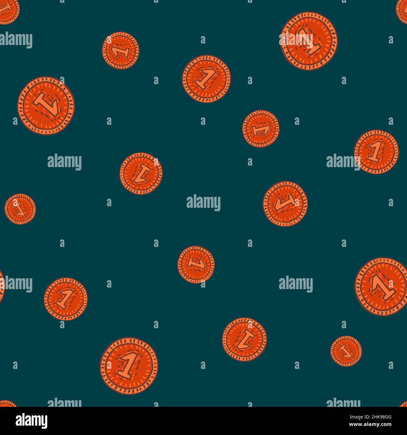 Coins seamless pattern. Hand drawn background from money. Repeated ...