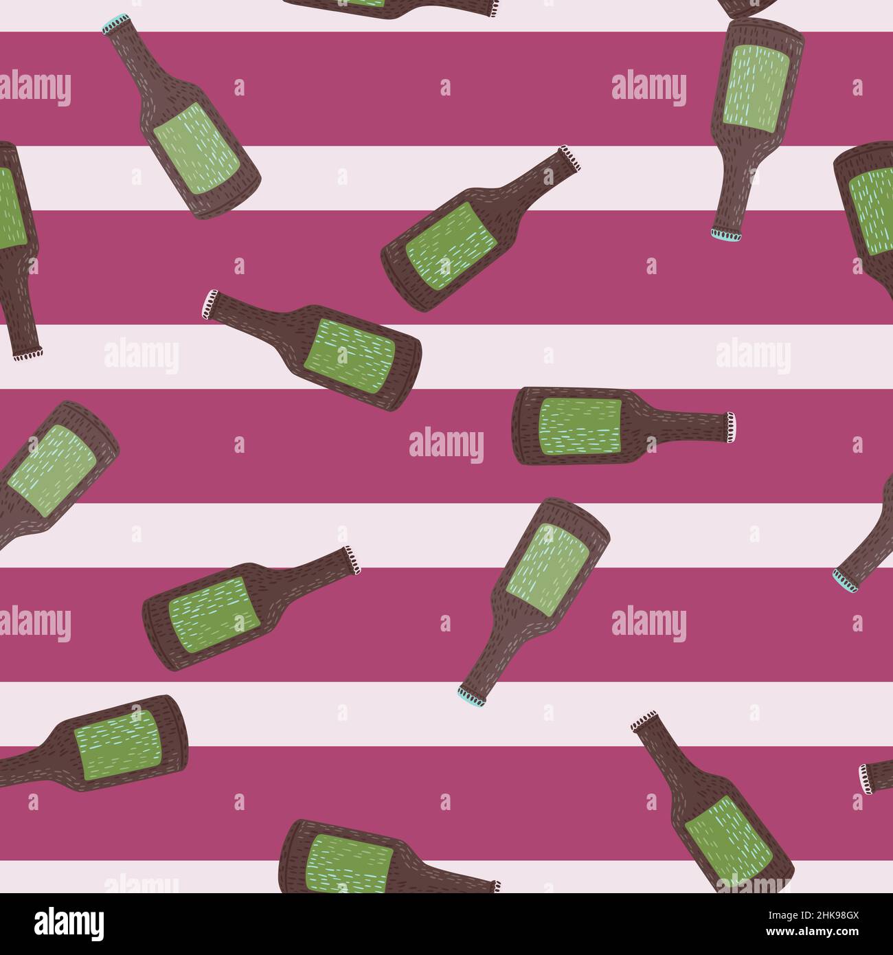Bottle alcohol seamless pattern. Hand drawn background for menu ...