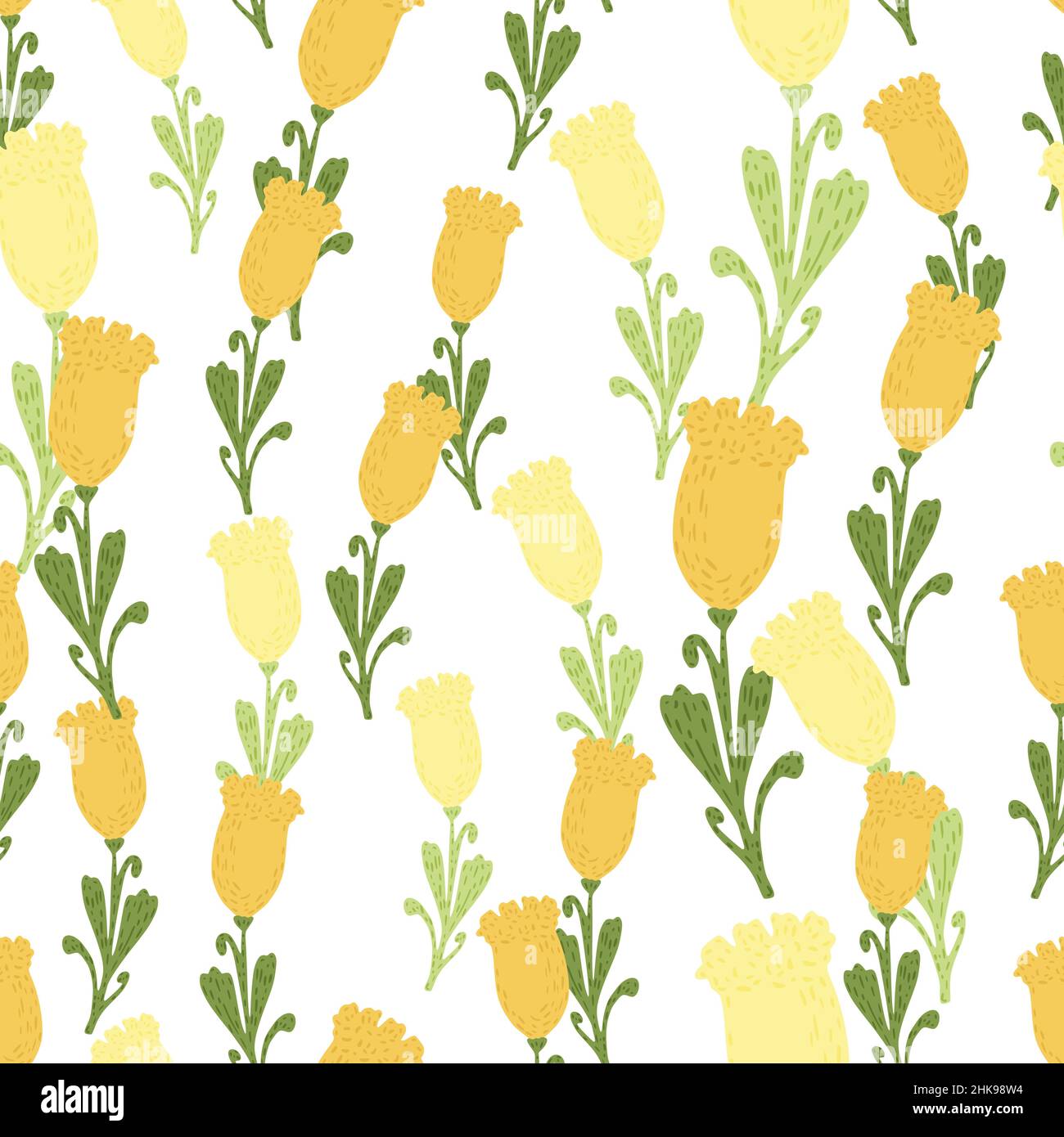 Tulips seamless pattern. Cute hand drawn flowers background. Repeated ...
